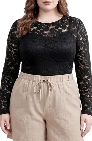 STANDARDS & PRACTICES Floral Lace Top - Black