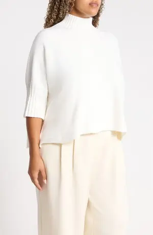 RAIN AND ROSE Fine-gauge Cropped Turtleneck Sweater - Ivory
