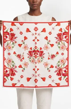 JESSIE ZHAO NEW YORK Coral Bloom Double Sided Silk Scarf
