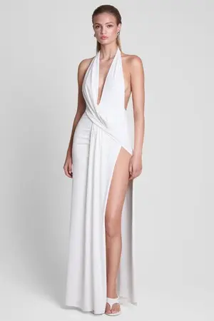 LEAU Palermo Plunge Drape Maxi Dress - White