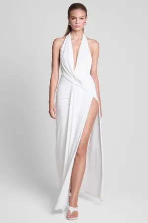 LEAU Palermo Plunge Drape Maxi Dress - White