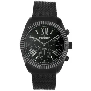 PEUGEOT Stainless Steel Multi-function Watch With Mesh Band - Black