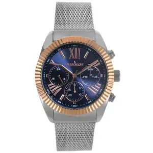PEUGEOT Stainless Steel Multi-function Watch With Mesh Band - Blue