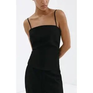 Mango Ruched Square Neck Camisole - Black