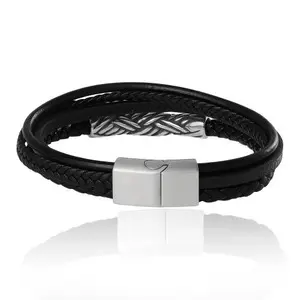 Lucky Brand Braided Leather Multi-row Bracelet With Barrel Detail