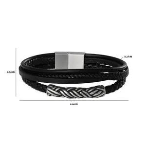 Lucky Brand Braided Leather Multi-row Bracelet With Barrel Detail