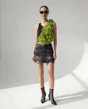 UCHÈ Floral Applique Tank Top - Black