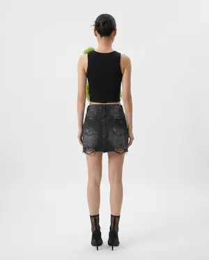 UCHÈ Floral Applique Tank Top - Black