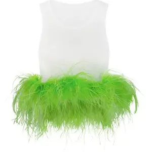 UCHÈ UCHE Feather Trim Cropped Tank Top White/green