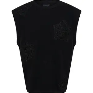 UCHÈ Sequin Patch Sleeveless Shirt - Black