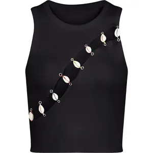 UCHÈ Cowrie Shell Embellished Tank Top - Black