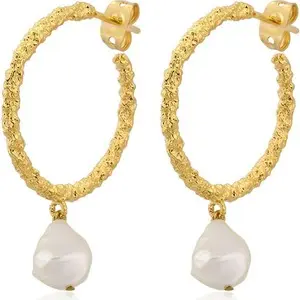 PERACAS Bianca Hoop Earrings With Pearl Drop - Ivory