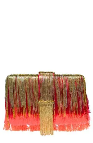 SIMITRI Simitri Tassel Ombré Clutch With Metal Chain Strap