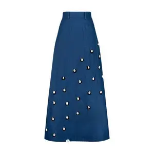 UCHÈ Uche Cowrie Shell Embellished Denim Maxi Skirt - Blue