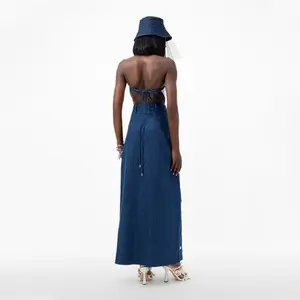 UCHÈ Uche Cowrie Shell Embellished Denim Maxi Skirt