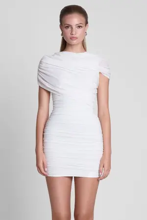 LEAU Dolce Drape Mesh Mini Dress - White