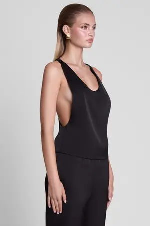 LEAU Suri Satin Racerback Top - Black