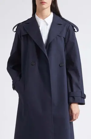 Partow Annie Bonded Cotton Trench Coat - Navy