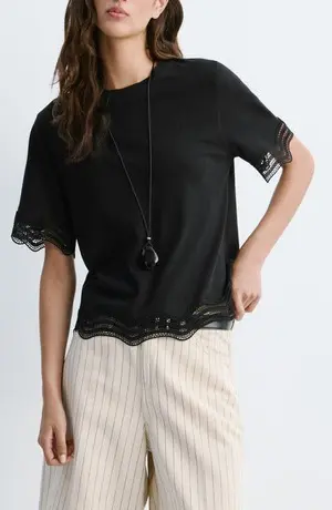 Mango Open Stitch Top - Black