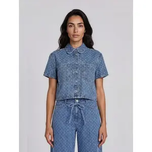 MASAI COPENHAGEN Cropped Collared Snap-front Shacket - Basic Denim