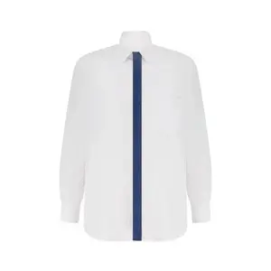 UCHÈ Denim Patch Long Sleeve Button Up Shirt - White