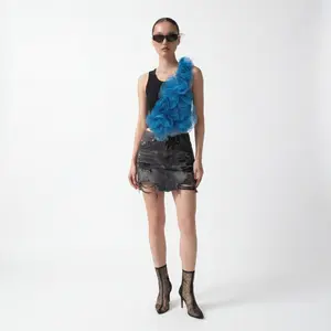 UCHÈ Uche Floral Appliqué Tank Top - Black