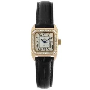 PEUGEOT Status Square Crystal Bezel Leather Watch34x24mm - Black