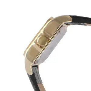 PEUGEOT Status Square Crystal Bezel Leather Watch34x24mm - Black