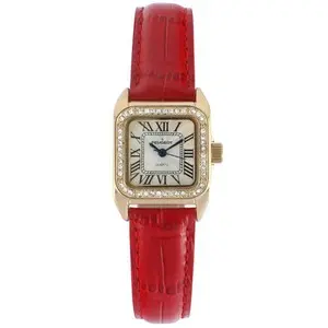 PEUGEOT Status Square Crystal Bezel Leather Watch34x24mm Red