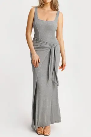 POPILUSH Modal Twist Wrap Maxi Dress With Built-in Shapewear - Silver