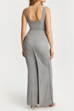 POPILUSH Modal Twist Wrap Maxi Dress With Built-in Shapewear - Silver