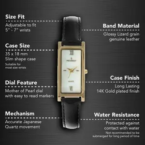 PEUGEOT Everyday Rectangular Glossy Leather Watch- 35x18mm