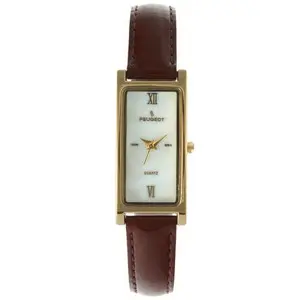 PEUGEOT Rectangular Mother Of Pearl Dial Watch With Glossy Leather Strap - Brown