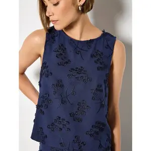 APRICOT Dandellion Embroidered Linen Top - Navy