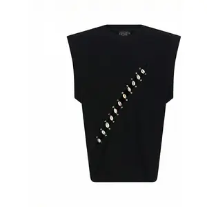 UCHÈ Sleeveless Crewneck Shirt With Cowrie Shell Embellishment - Black