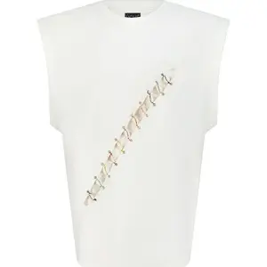 UCHÈ Sleeveless Crewneck Shirt With Cowrie Shell Embellishment - White