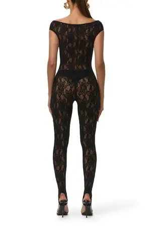 Naked Wardrobe Off The Shoulder Lace Stirrup Jumpsuit