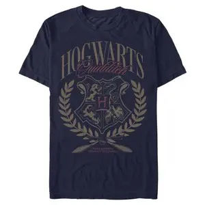 HARRY POTTER Hogwarts Quidditch Red Crest Short Sleeve Graphic T-shirt - Navy Blue