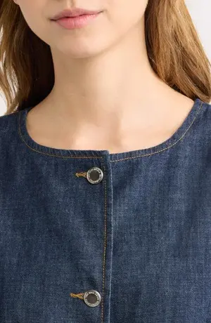 Mango Denim Cutaway Vest With High-shine Buttons
