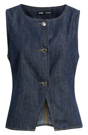 Mango Denim Cutaway Vest With High-shine Buttons
