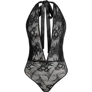 MERS SILK Noir Lace Bodysuit - Black