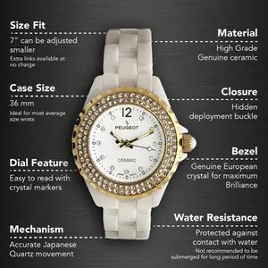 PEUGEOT Ceramic Crystal Bezel Watch - Gold