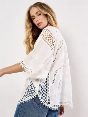APRICOT Cotton Round Neck Crochet Top
