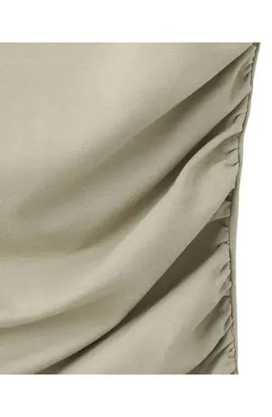 Mango Sleeveless Ruched Bateau Neck Top - Khaki