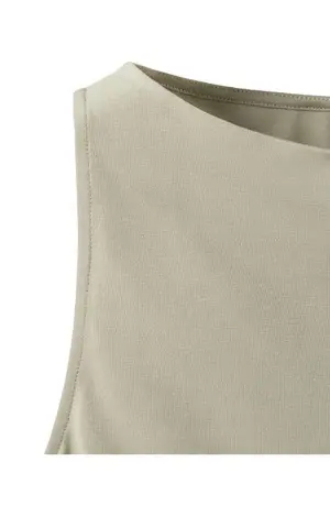 Mango Sleeveless Ruched Bateau Neck Top - Khaki