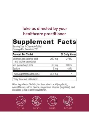 BARIATRIC ADVANTAGE Chewable Iron 60 Mg Supplement With Vitamin C 270 Count