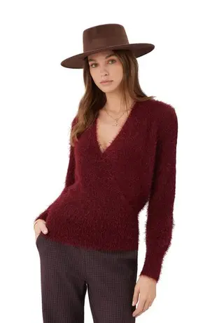 Karen Kane Eyelash Wrap Sweater - Wine