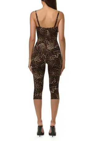 Naked Wardrobe Leopard Print Capri Jumpsuit