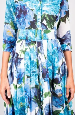 Samantha Sung Darby Rose Pleated Midi Shirtdress
