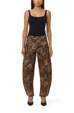 Naked Wardrobe Leopard Print Stretch Canvas Barrel Pants